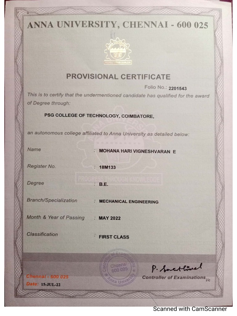 Provisional Certificate | PDF