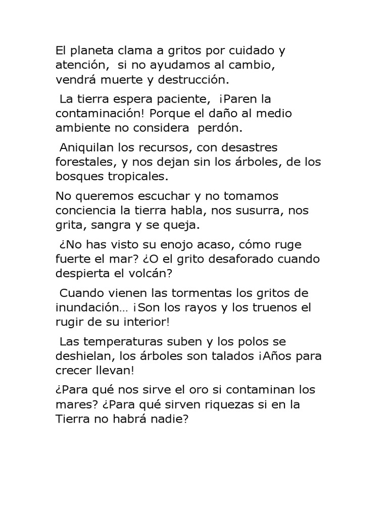 El Planeta Clama A Gritos Por Cuidado y Atención | PDF