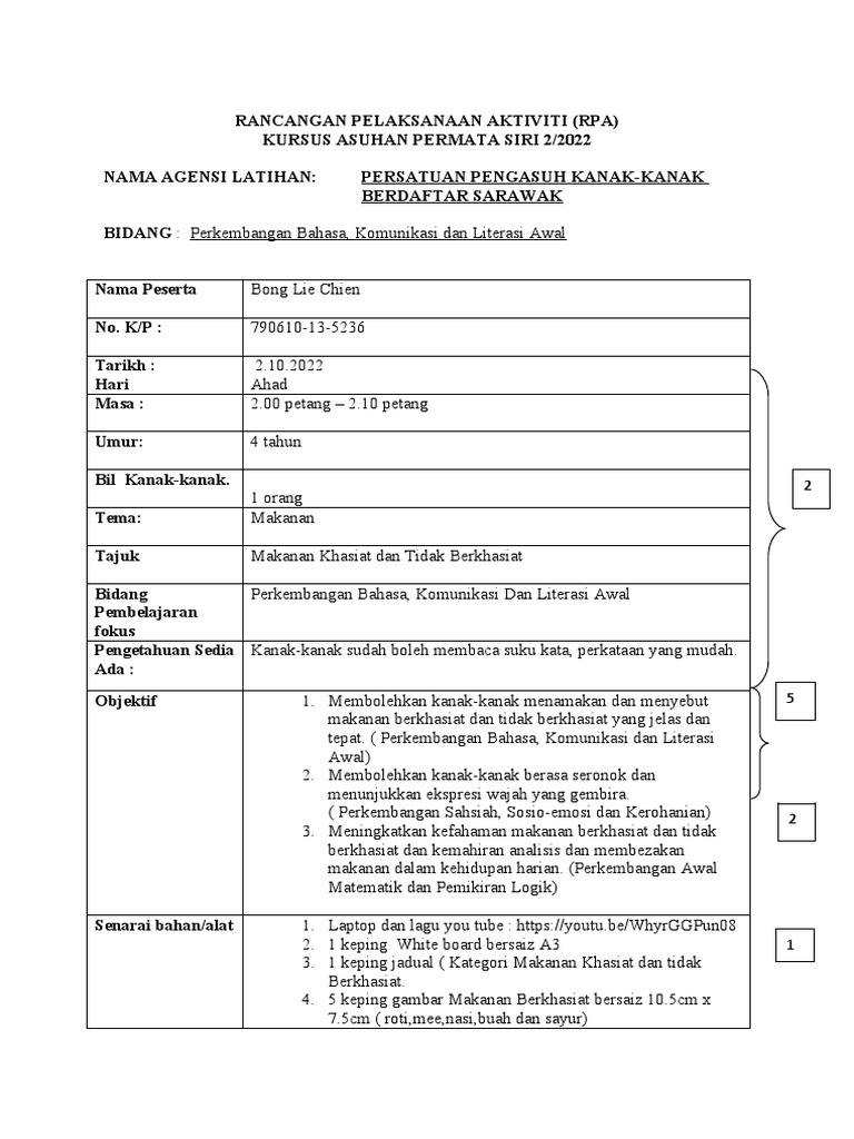 Aktiviti RPA Sahsiah Kanak-Kanak 4 Tahun | PDF
