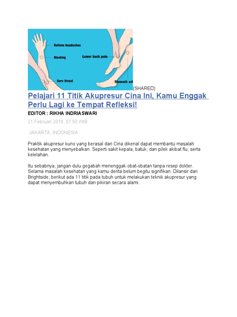 11 Titik Akupresur untuk Kesehatan | PDF