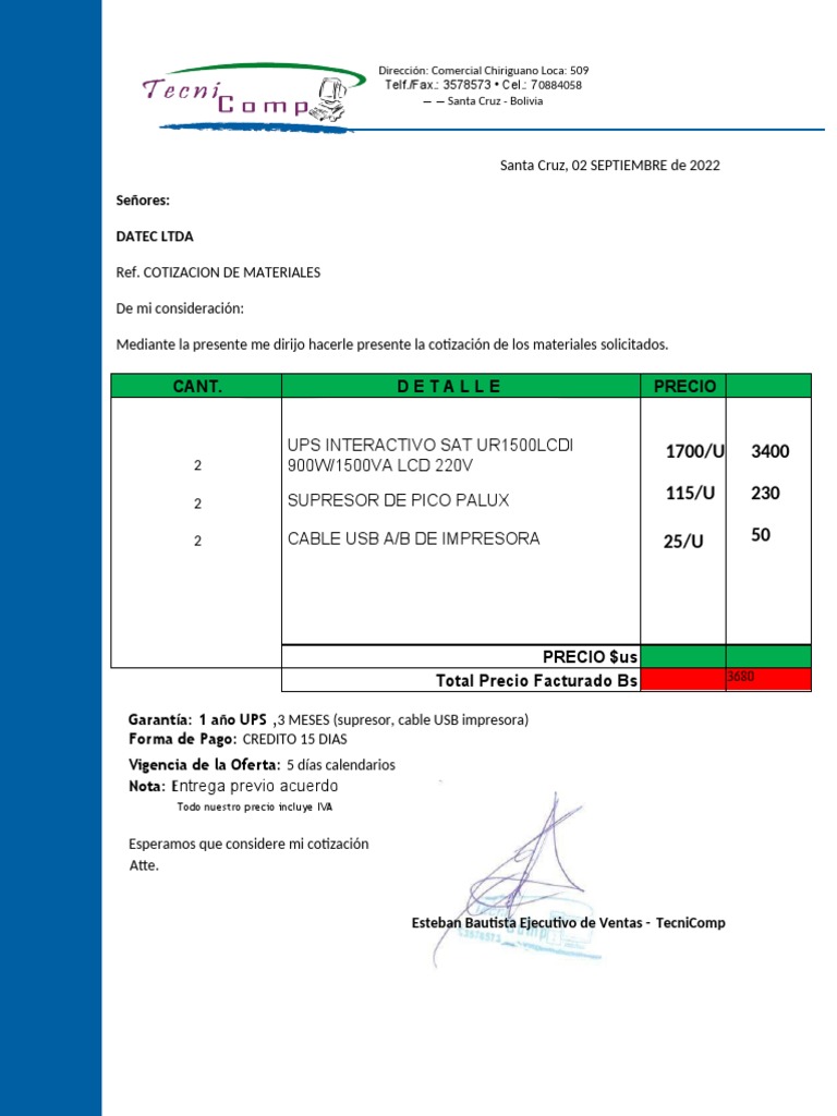 Proforma DATEC UPS SAT | PDF