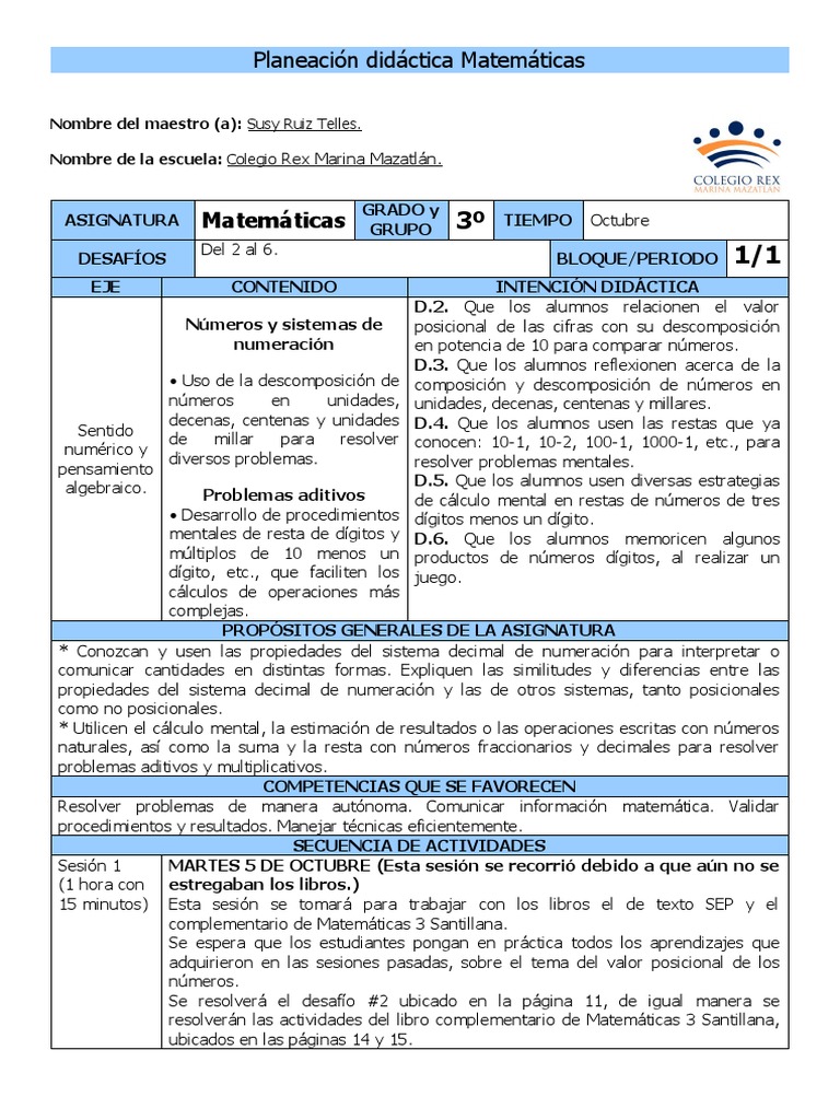 Planificación Matemáticas | PDF | Números | Sustracción