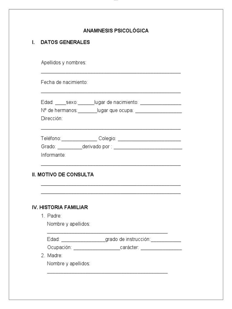 Anamnesis Psicologica | PDF