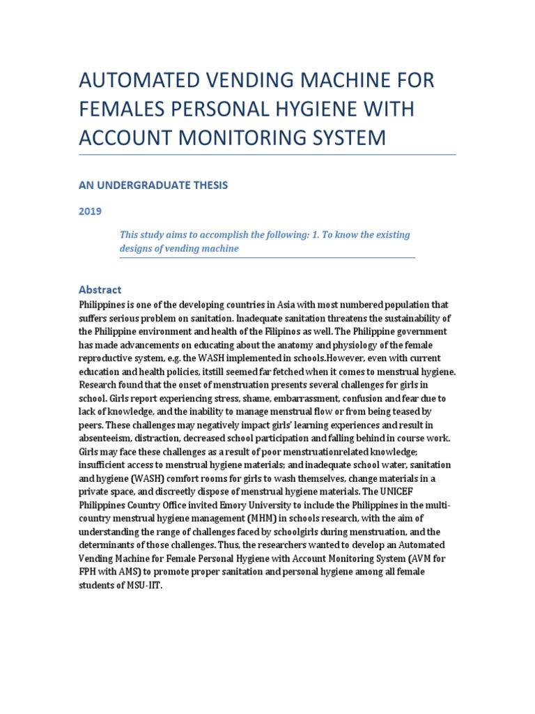 Automated Hygiene Vending for Girls | PDF | Health Sciences | Public Health