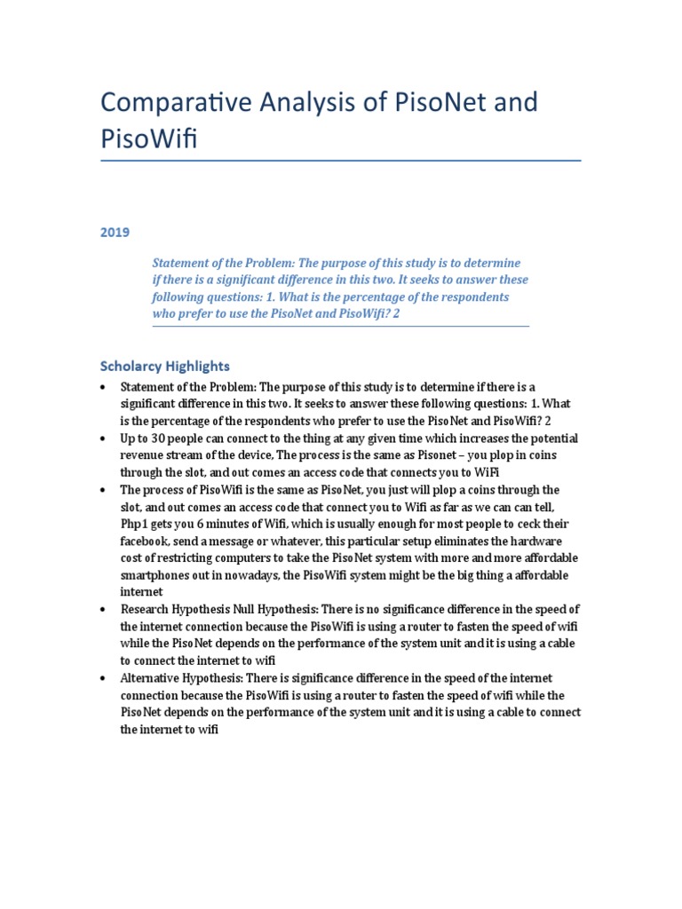 PisoNet vs. PisoWifi: A Comparative Study | PDF | Wi Fi | Internet