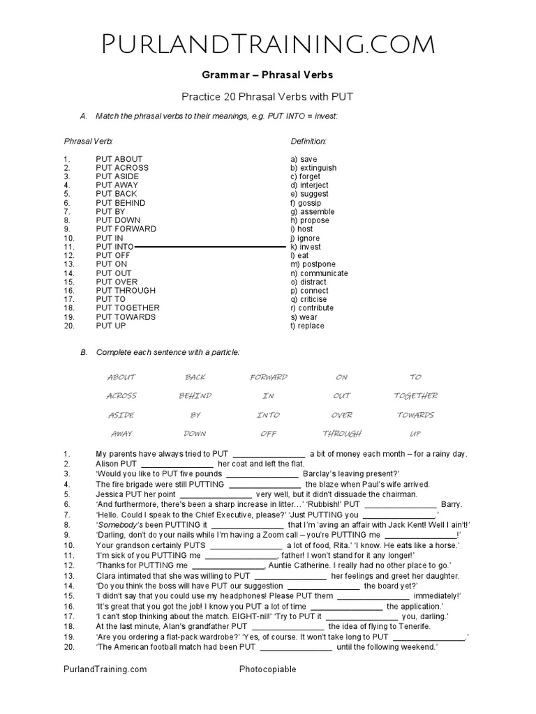 Practice 20 English Phrasal Verbs With Put | PDF | Human Communication ...