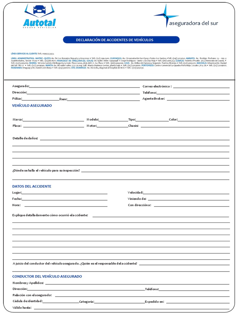 Formato Reporte de Siniestros VH Editable | PDF | Póliza de seguros