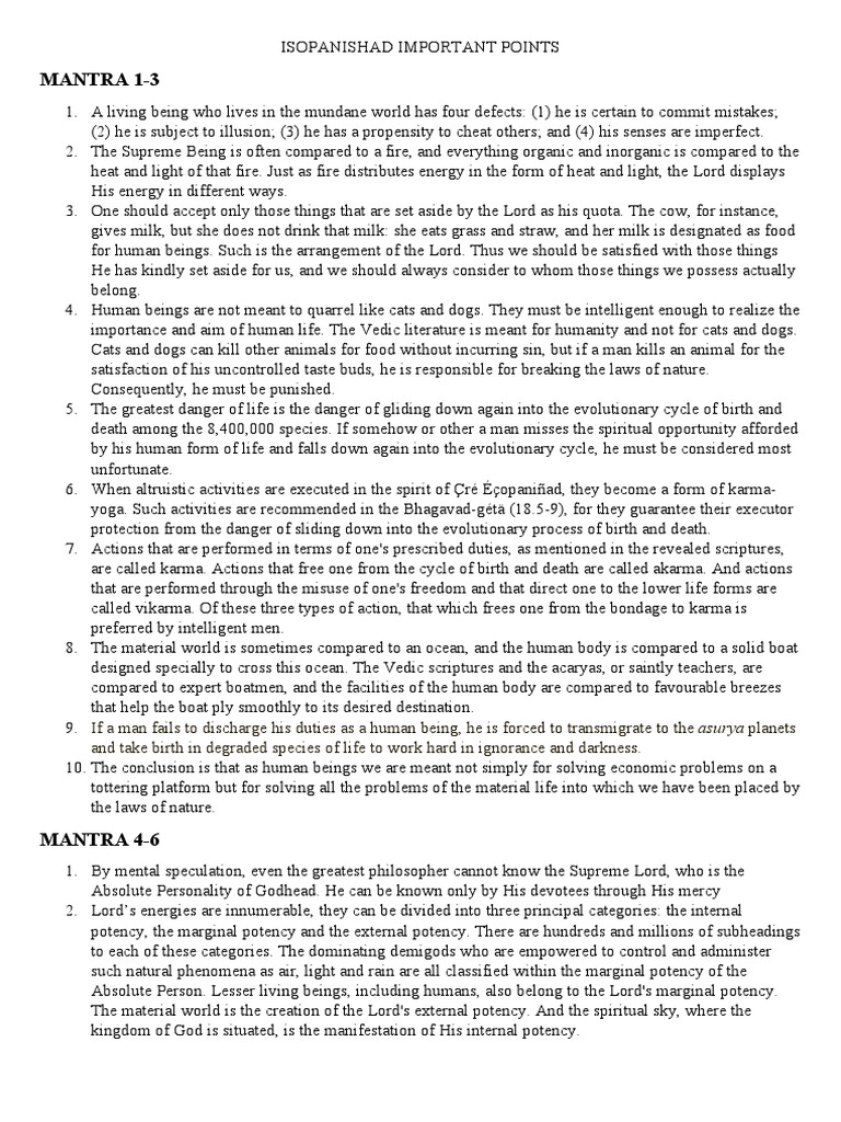 Ishopanishad Important Points | PDF