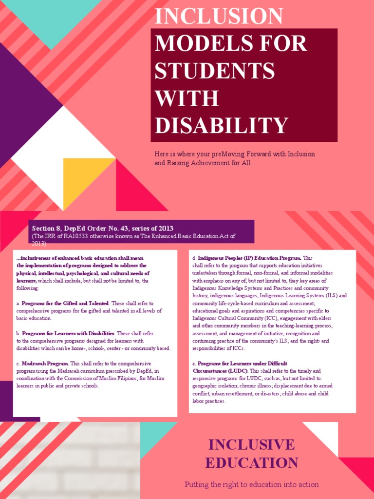 Inclusive Education Models for Disabilities | PDF | Behavioural ...