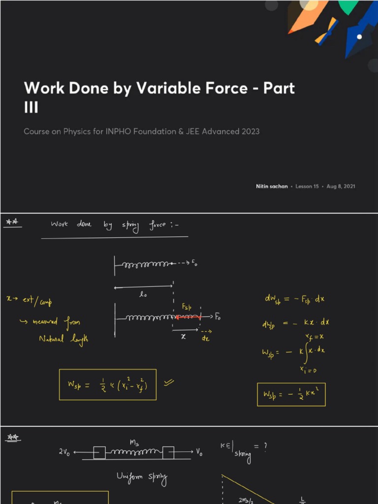 Work Done by Variable Force Part III With Anno | PDF