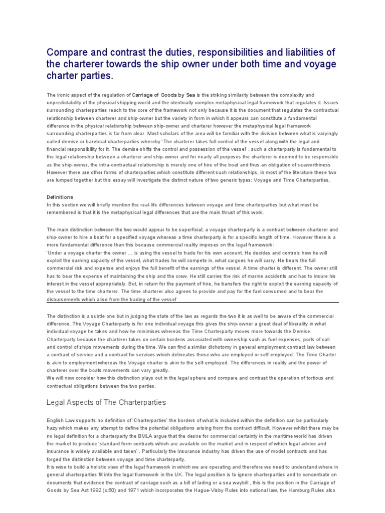 Law Esaay Sample - Charter Party | PDF | Bill Of Lading | Admiralty Law