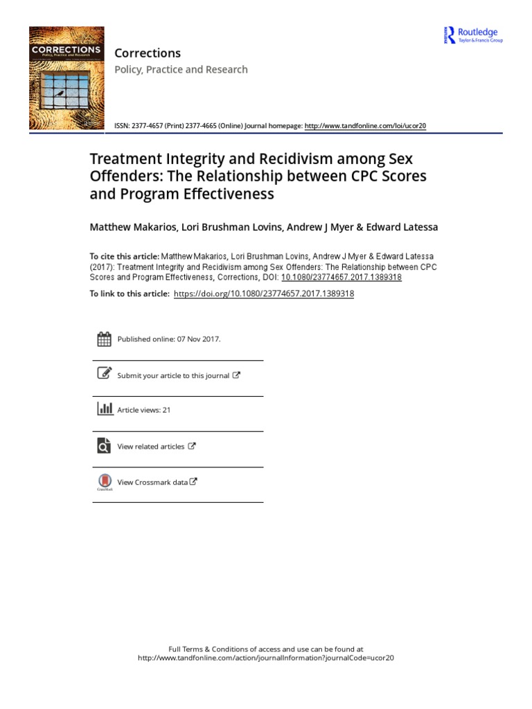 Treatment Integrity And Recidivism Among Sex Offenders The