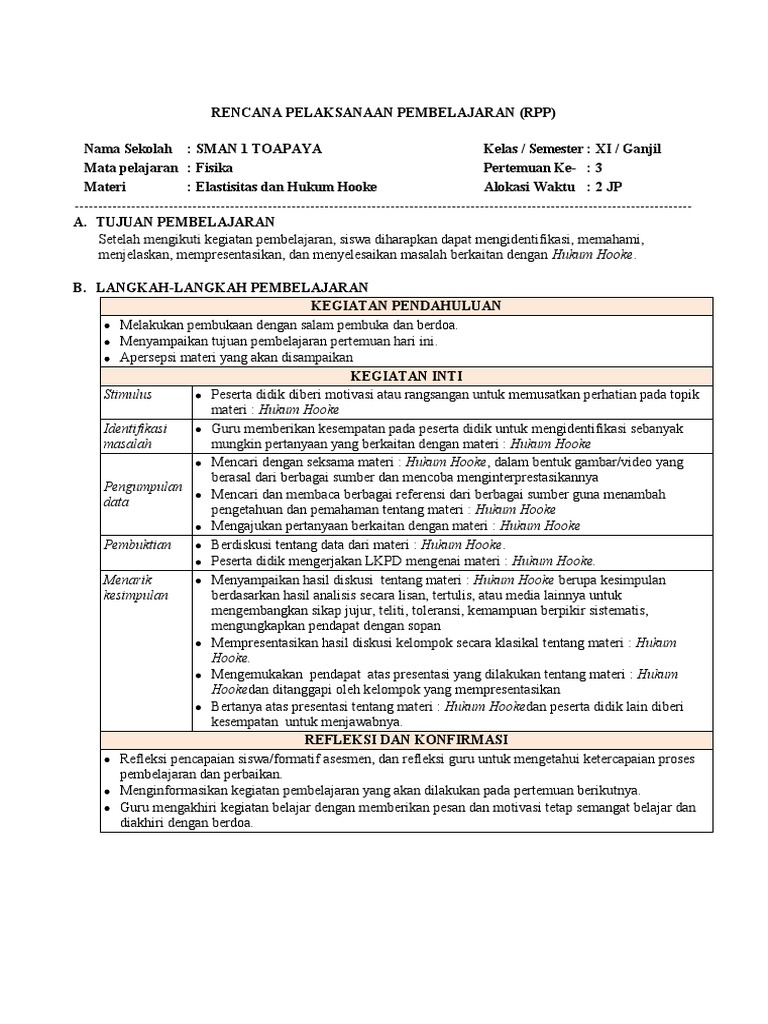 RPP 2 - Elastisitas Dan Hukum Hooke | PDF