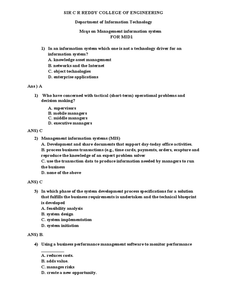 Mis MCQS | PDF | Management Information System | System