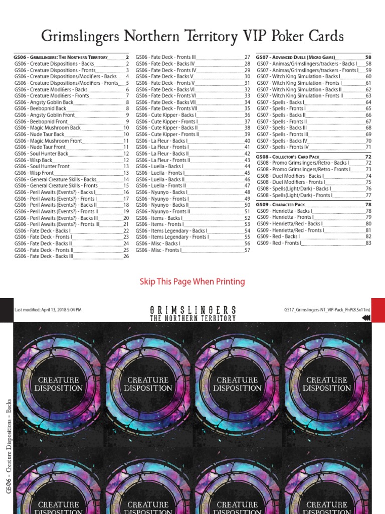 Grimslingers VIP PNP Pack | PDF | Playing Cards | Games Of Mental Skill