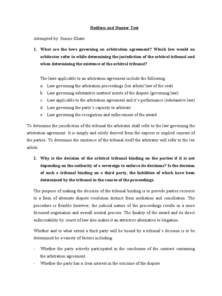 Redfern and Hunter Test | PDF | Arbitration | Treaty