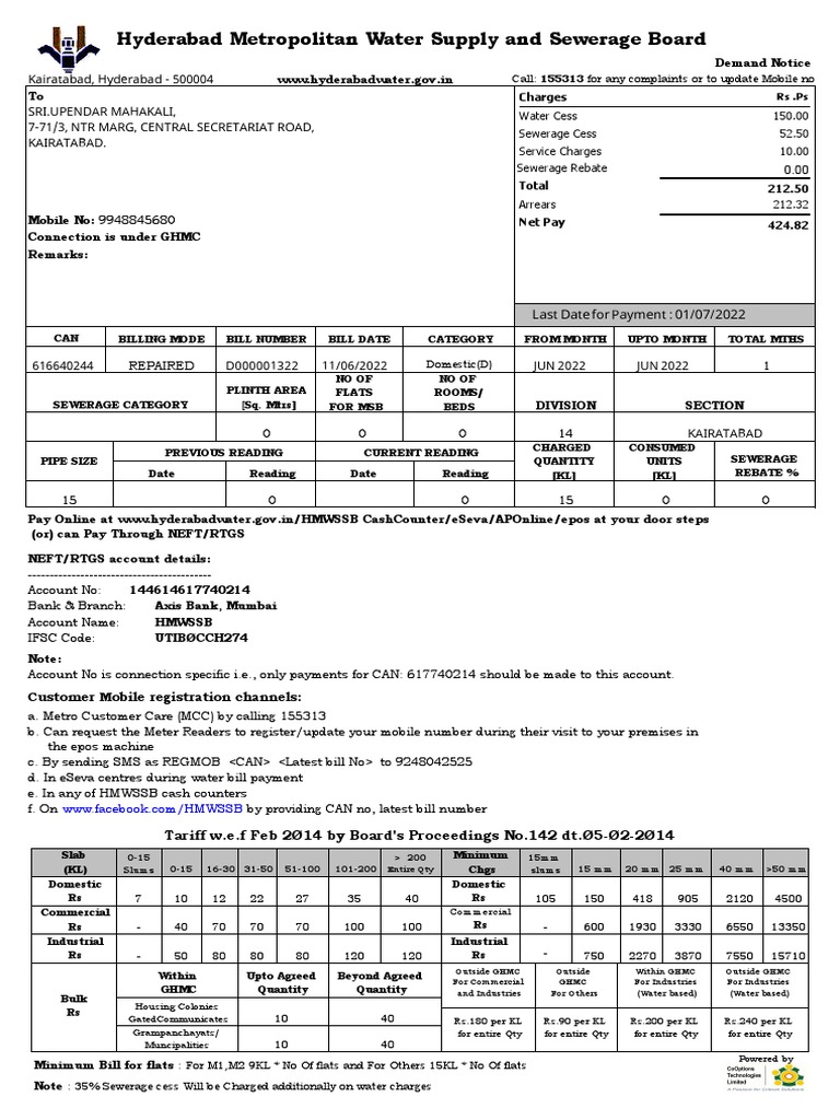 Water Bill Upendar | PDF | Payments | Banking
