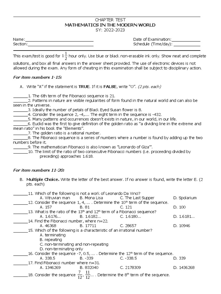Fffchapter Test Pdf Test Assessment Ratio