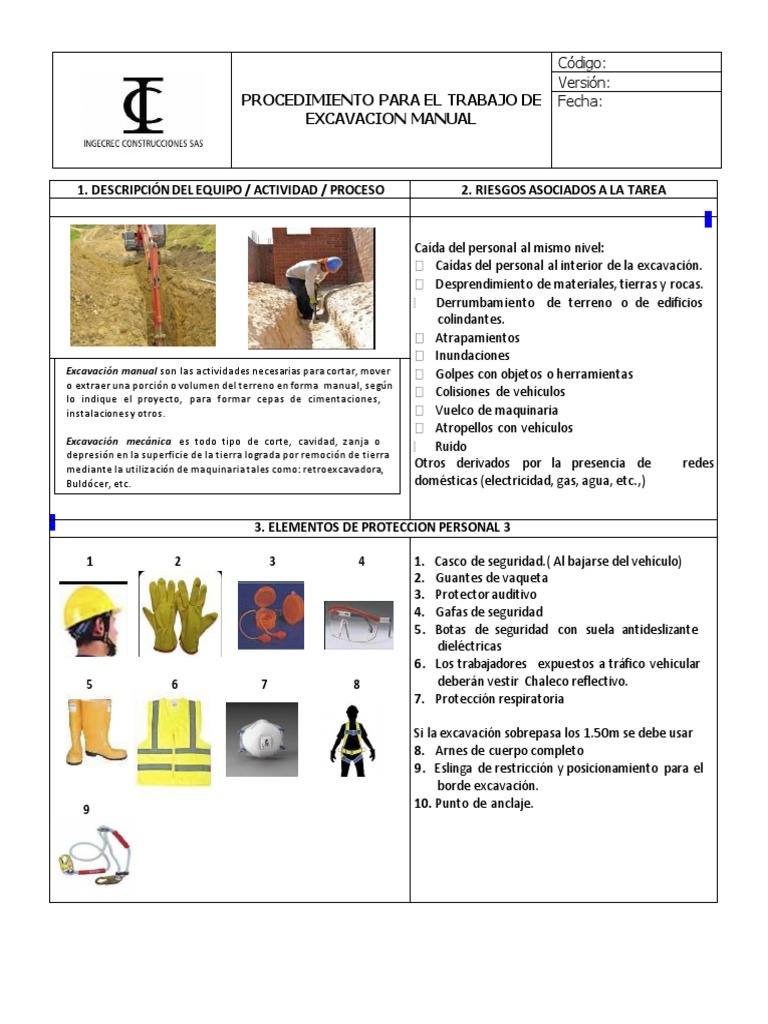 Procedimiento para El Trabajo de Excavación Manual y Mecánica. | PDF