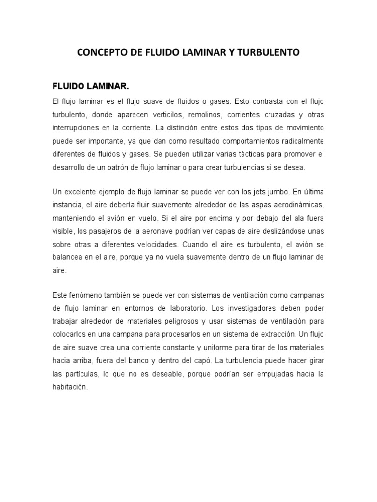Investigar El Concepto de Fluido Laminar y Turbulento. | PDF ...