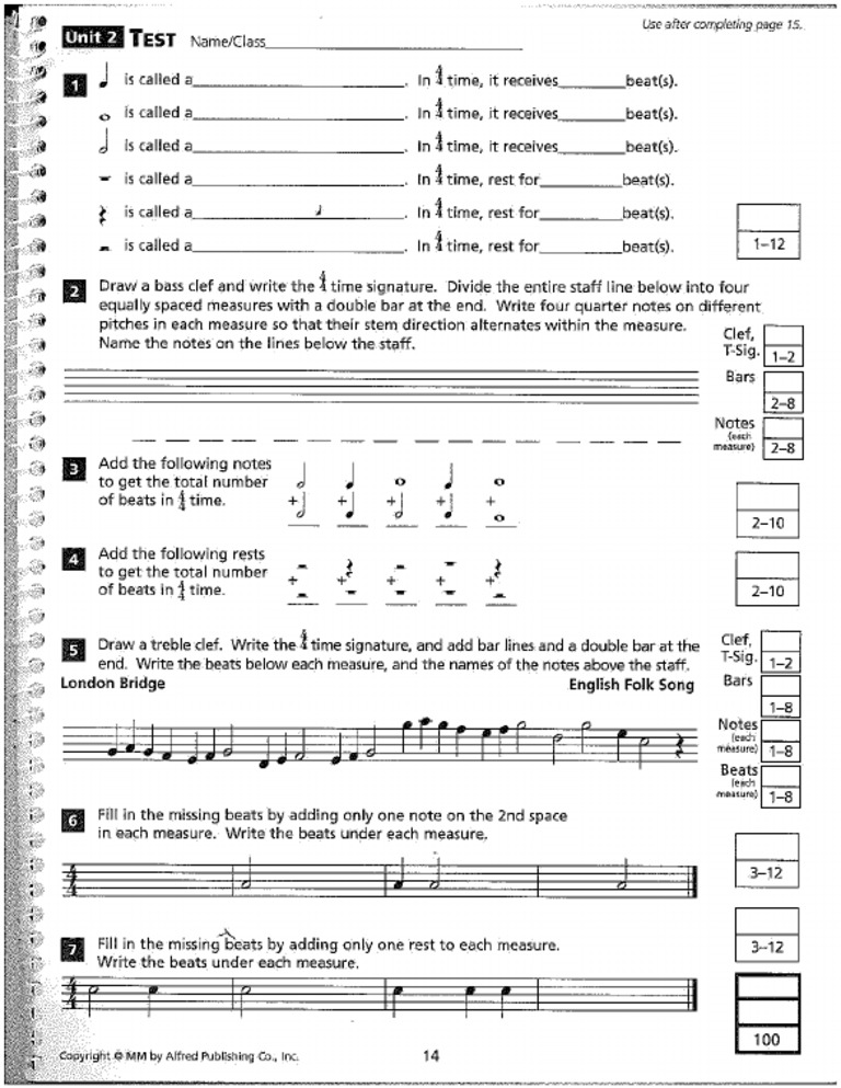 Hal Leonard Music Theory Unit 2 Test | PDF