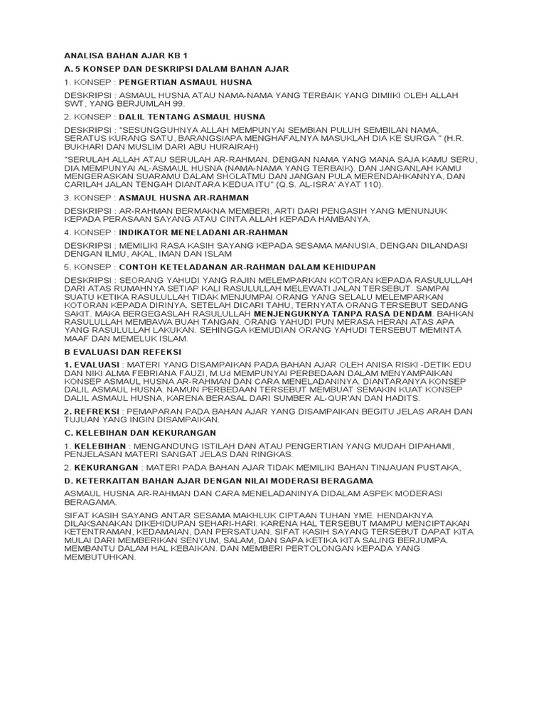 Analisa Bahan Ajar KB 1 | PDF