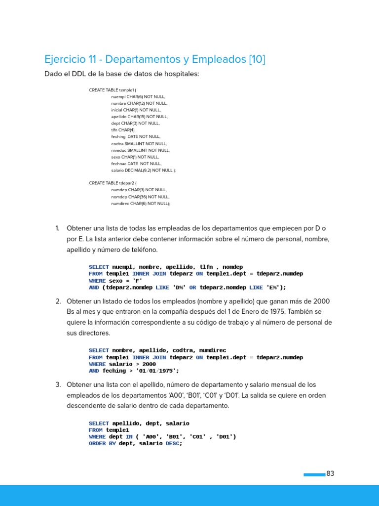 Consultas SQL para Empleados y Departamentos | PDF