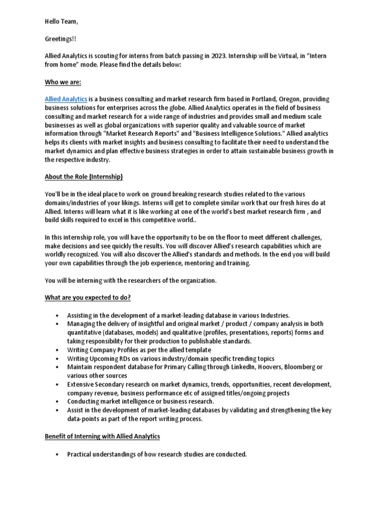 Who We Are:: Allied Analytics | PDF | Analytics | Internship
