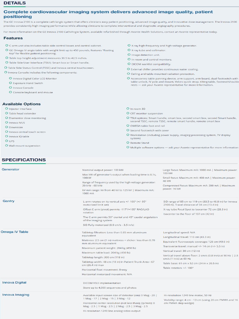 Ge Innova 2100 Cath Lab | PDF