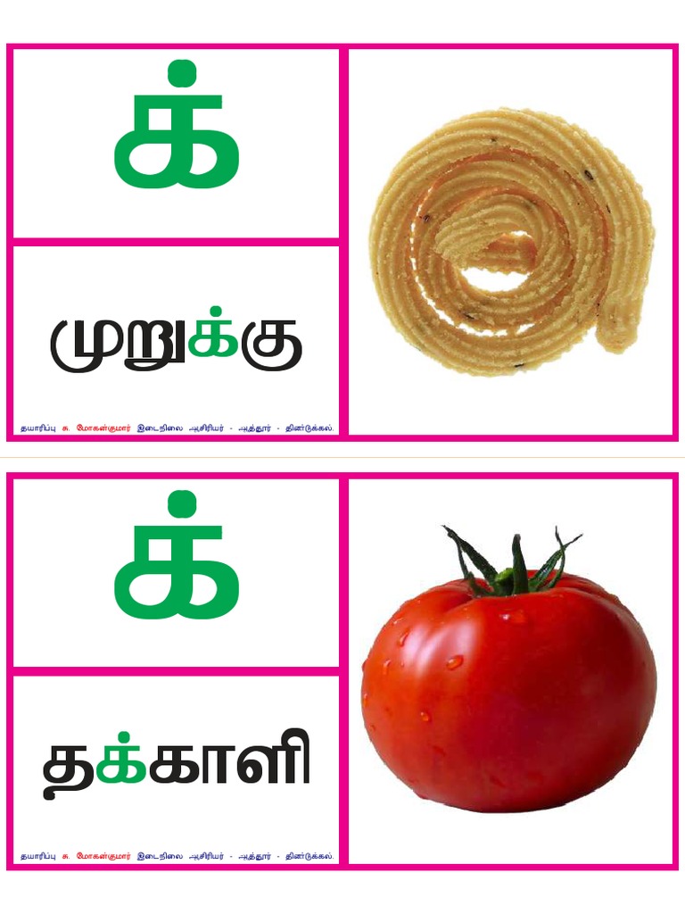 Tamil - Consonants - Letter - Word - Picture - A4 Size | PDF