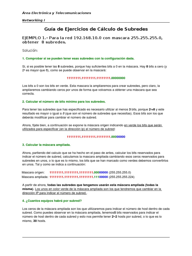 Guía de Ejercicios de Cálculo de Subredes | PDF | Dirección IP | Protocolos de red