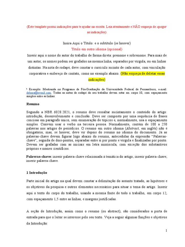 (Template) (Normas Da ABNT) Artigo Científico | PDF | Abstract (resumo ...