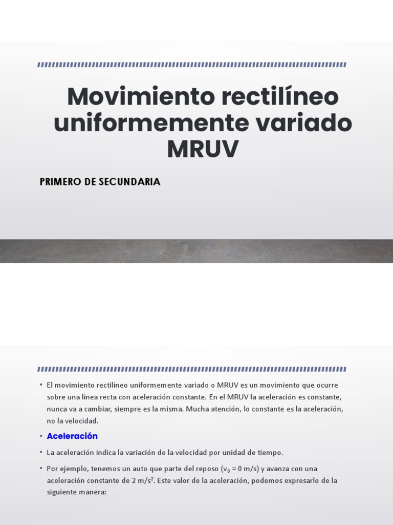 Movimiento Rectilíneo Uniformemente Variado MRUV | PDF | Velocidad | Aceleración