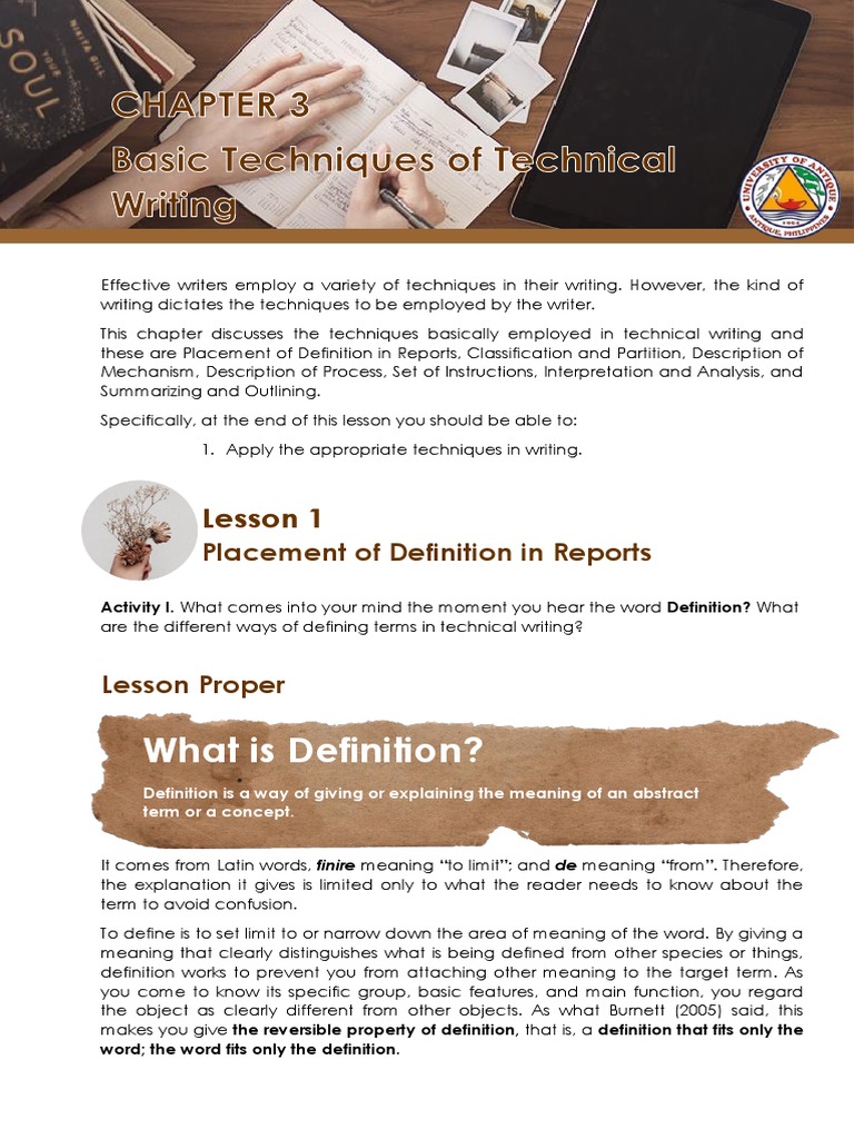Techniques in Technical Writing Definitions | PDF | Definition | Concept