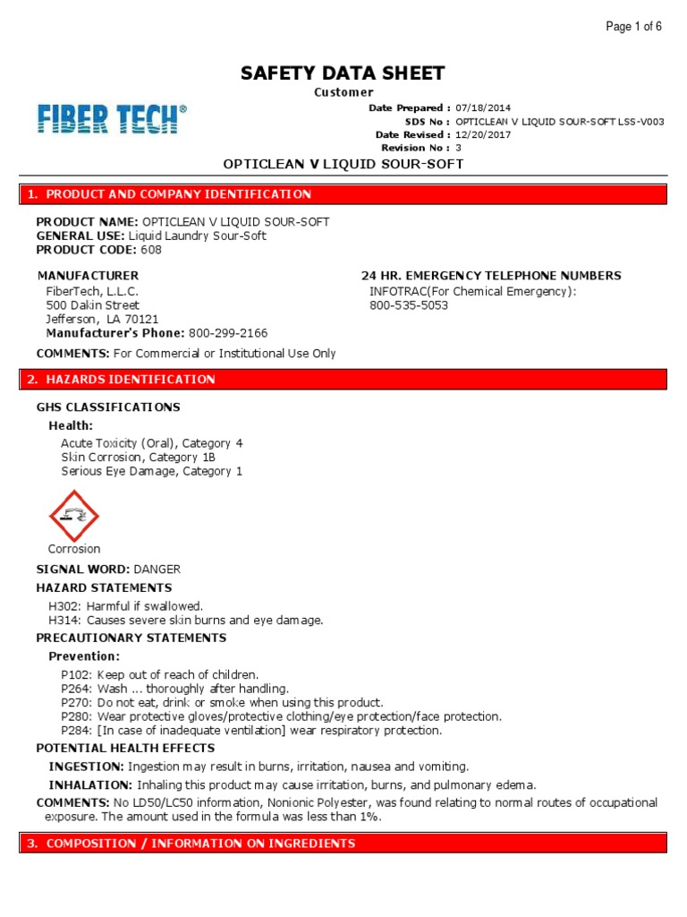 Propane SDS for Opticlean V Liquid | PDF | Sodium | Magnesium