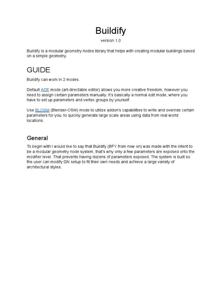 Buildify 1.0: Modular Geometry Nodes | PDF | Column | Parameter ...