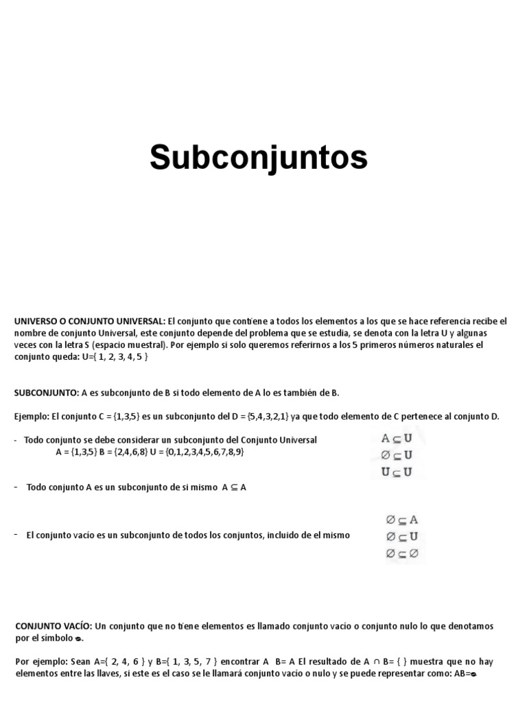 02 Subconjuntos | PDF | Conjunto (Matemáticas) | Subconjunto