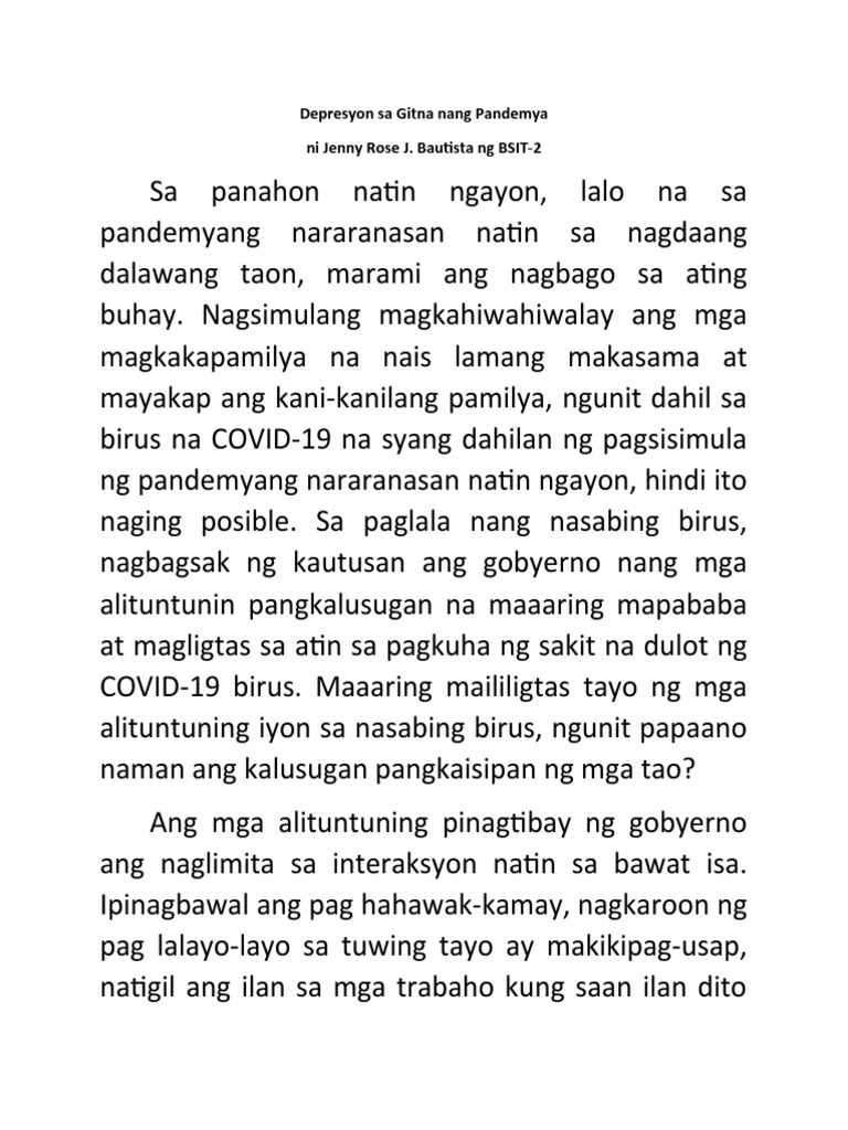 Depresyon Sa Gitna Nang Pandemya | PDF