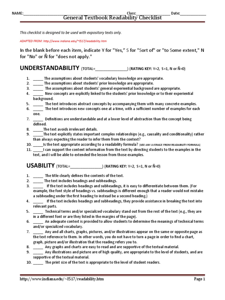 Readability Checklist | PDF | Concept | Cognitive Psychology