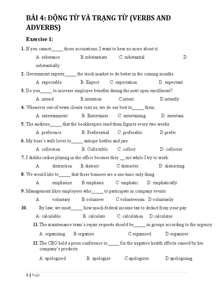 Bai Tap - VERB, ADV | PDF | Economies