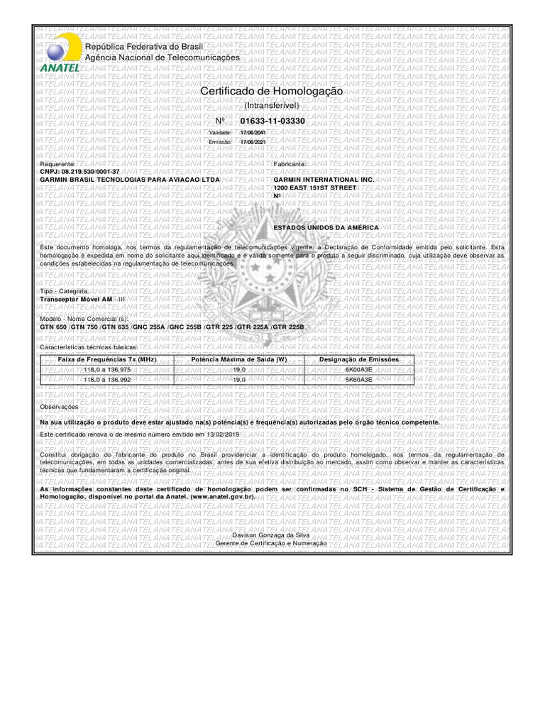 Certificado - GTN 750 | PDF