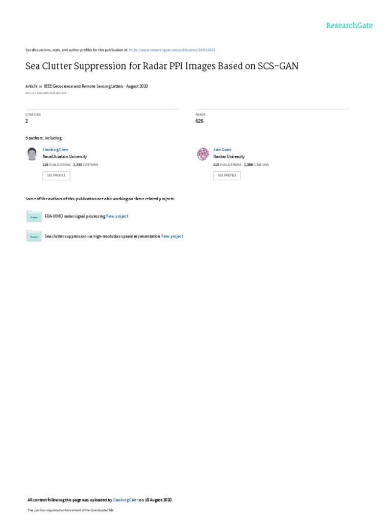 Sea Clutter Suppression For Radar Ppi Images Based On Scs Gan Pdf Radar Deep Learning