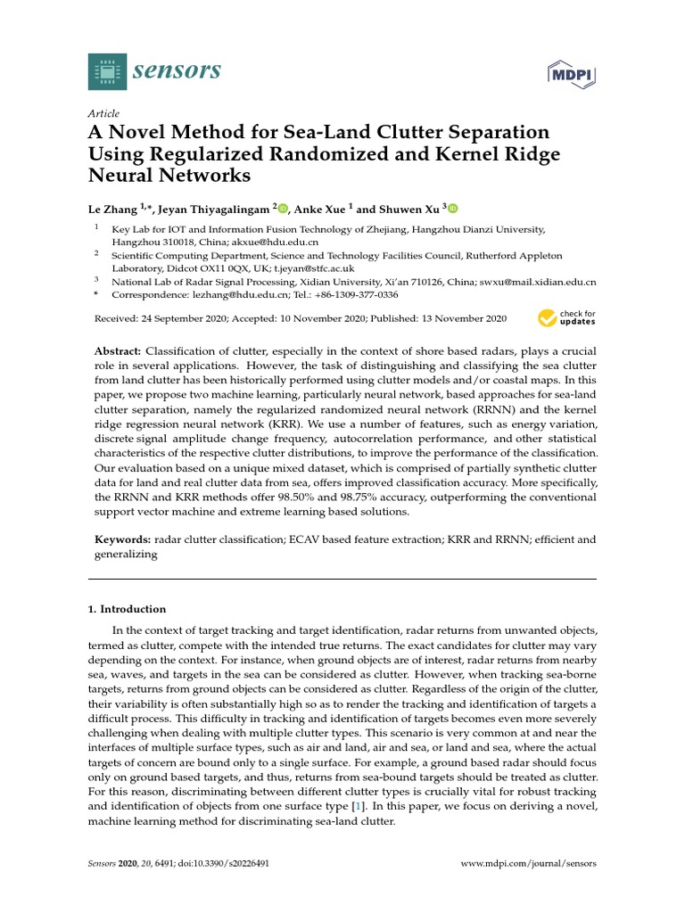 A Novel Method For Sea-Land Clutter Separation Using Regularized Randomized and Kernel Ridge ...