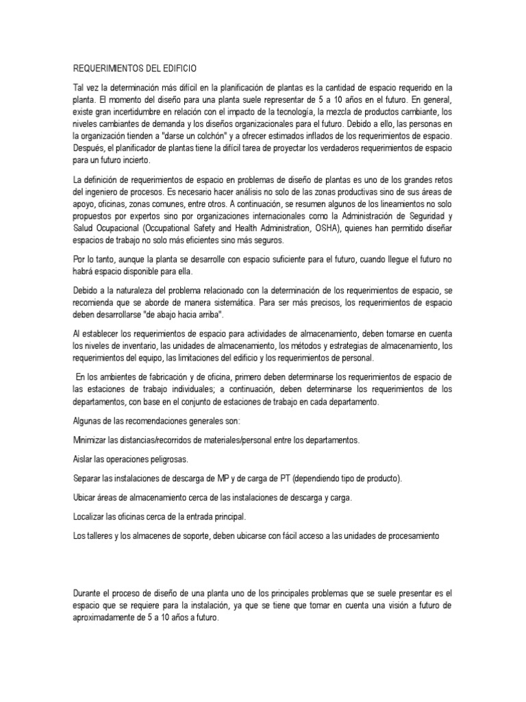 Requerimientos Del Edificio | PDF