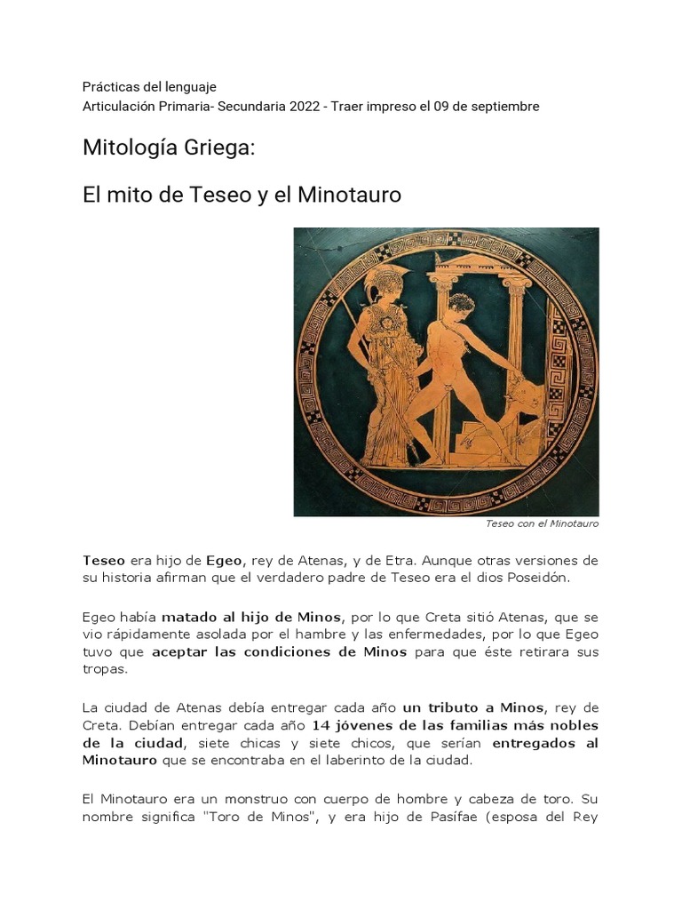 El Mito de Teseo y El Minotauro | PDF | Minotauro | Teseo