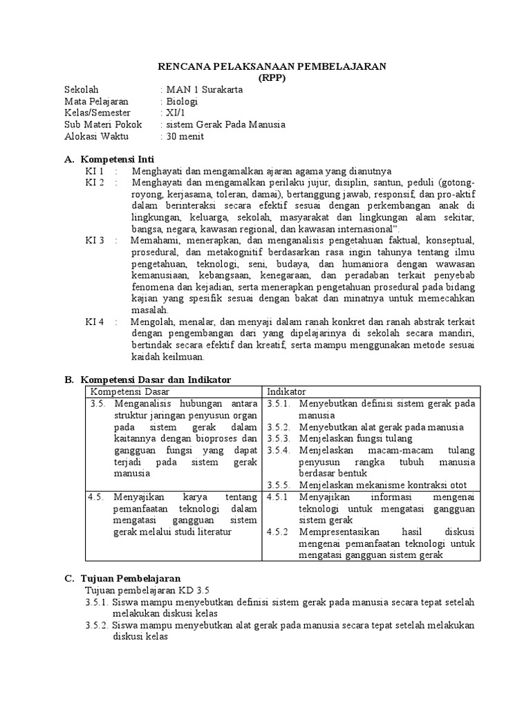 RPP Kelas XI - Sistem Gerak | PDF