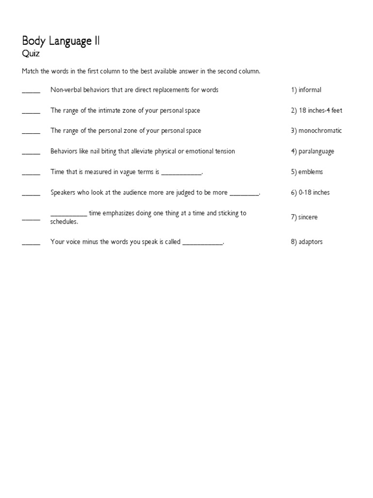Body Language Worksheet 5 | PDF | Career & Growth