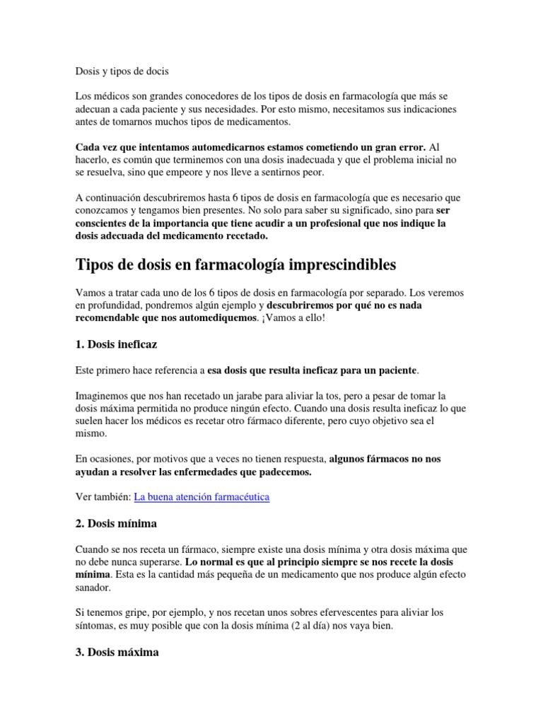 Tipos de dosis en farmacología | PDF | Farmacología | Medicamentos con ...
