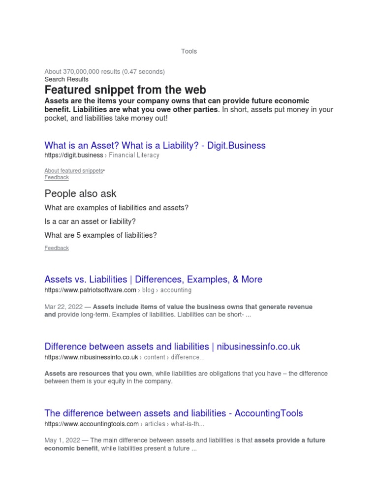 Asset Vs Liability | PDF | Liability (Financial Accounting) | Balance Sheet