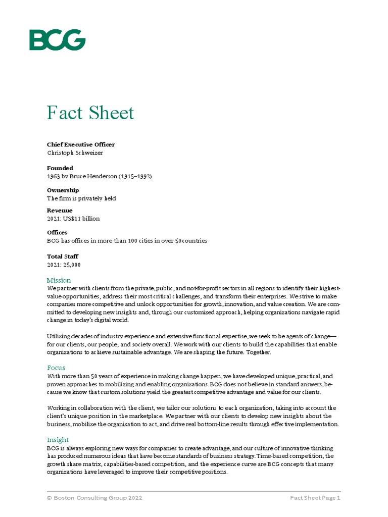 BCG Fact Sheet July 2022 | PDF | Strategic Management | Infrastructure